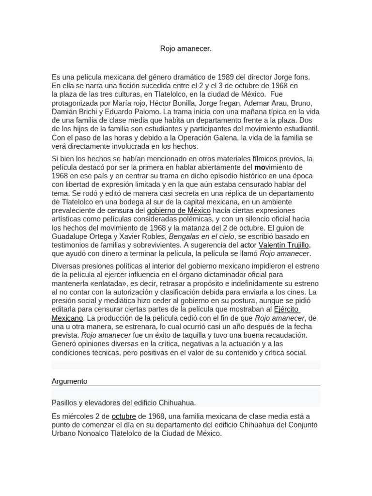 Resumen de Rojo Amanecer | PDF