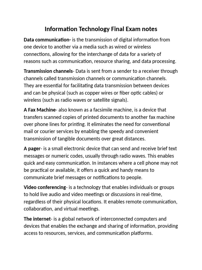 Information Technology Final Exam Notes | PDF | World Wide Web ...