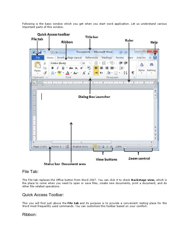 Basic Ms Word 2010 Getting Started Pdf Microsoft Word Tab Gui