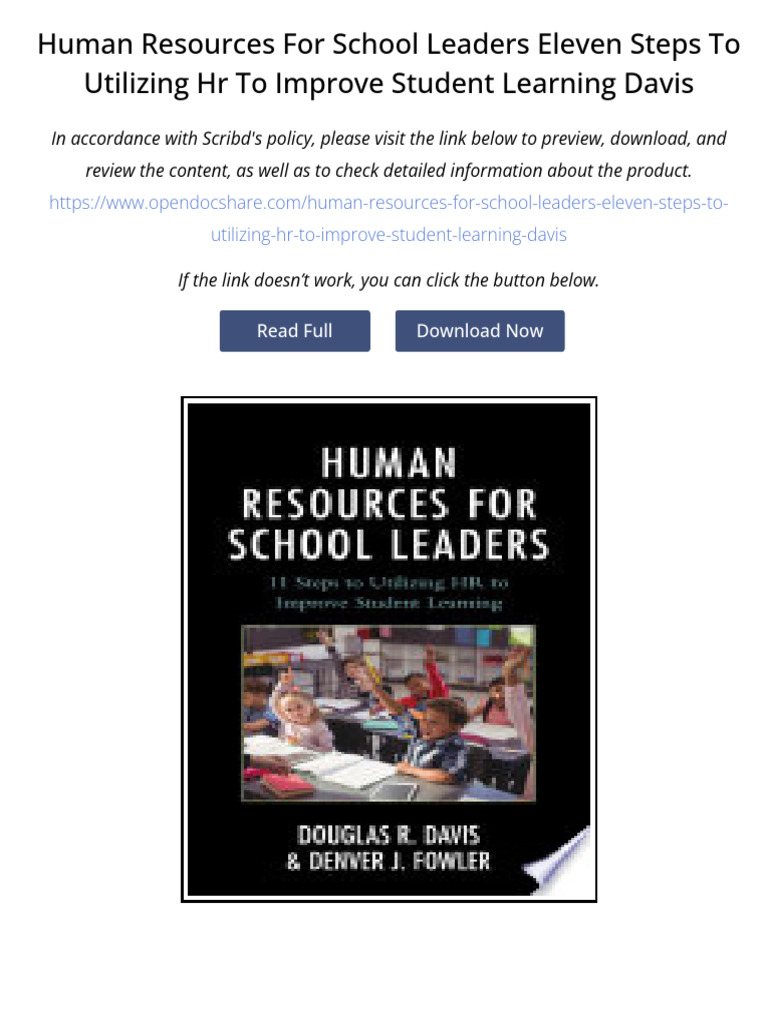 Human Resources for School Leaders Eleven Steps to Utilizing HR to Improve Student Learning ...