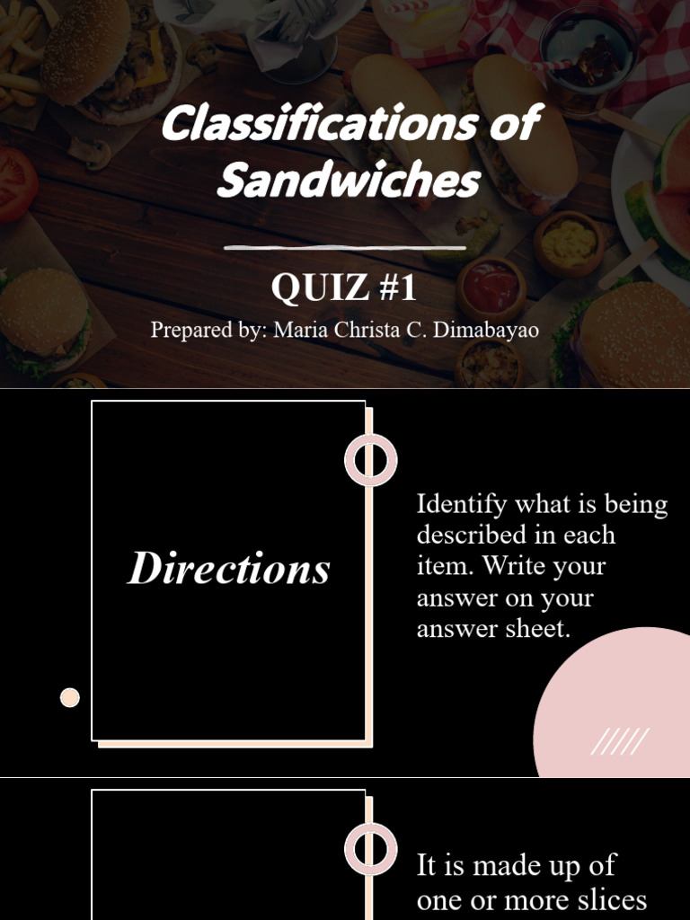 Sandwich Classifications Quiz Guide | PDF | Sandwich | Grilling