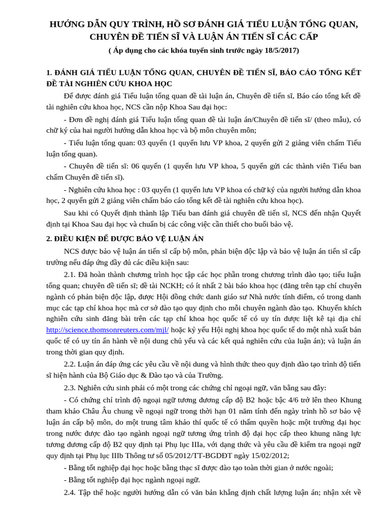 Huong Dan Quy Trinh Ho So Cho Danh Gia Tieu Luan Tong Quan Chuyen de ...