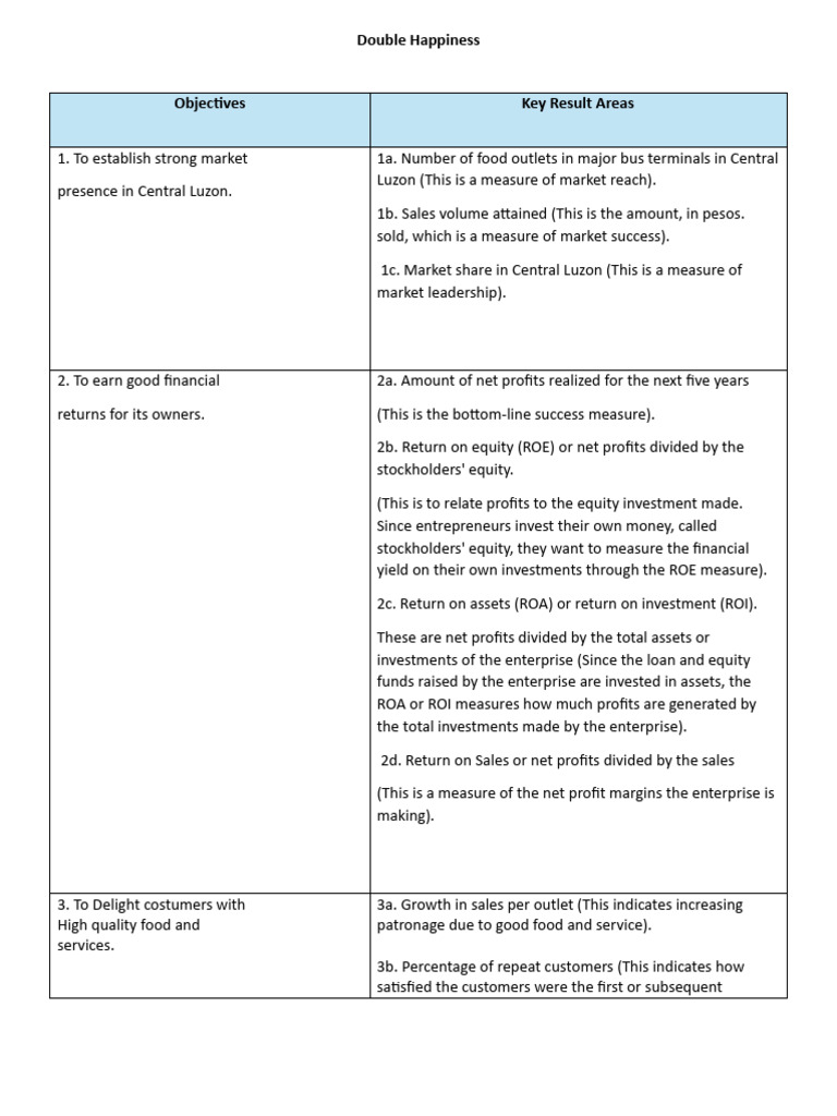 Double Happiness Strategic Plan | PDF | Return On Investment | Business