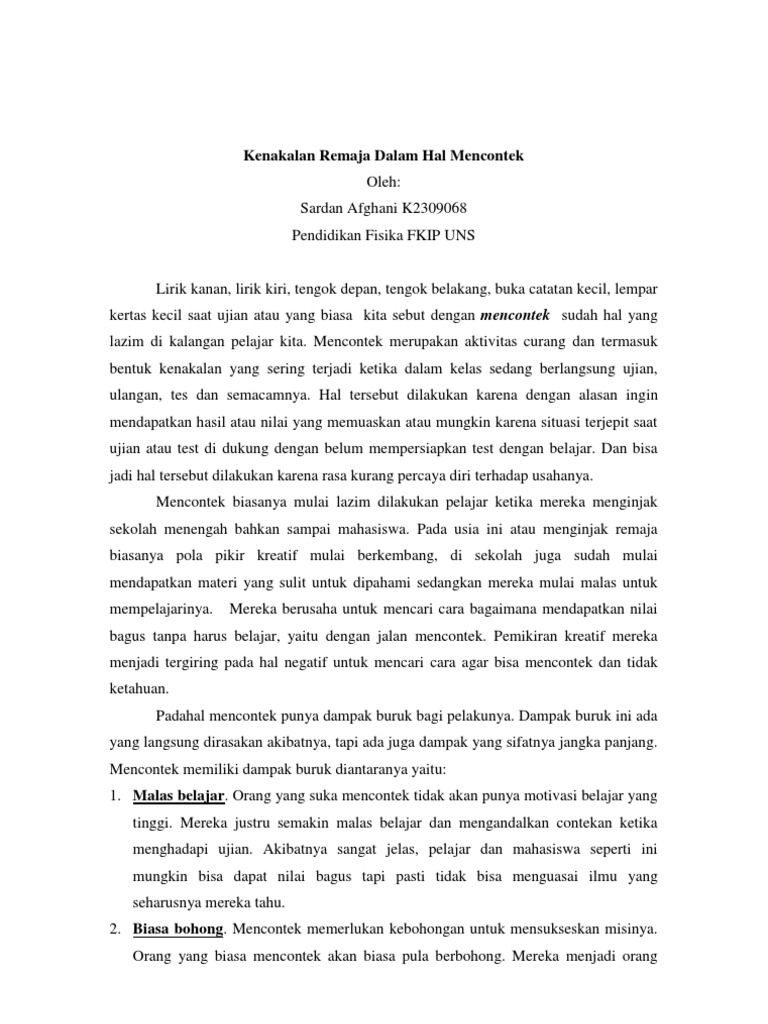 Kenakalan Remaja Dalam Hal Mencontek | PDF | Kesehatan Holistik