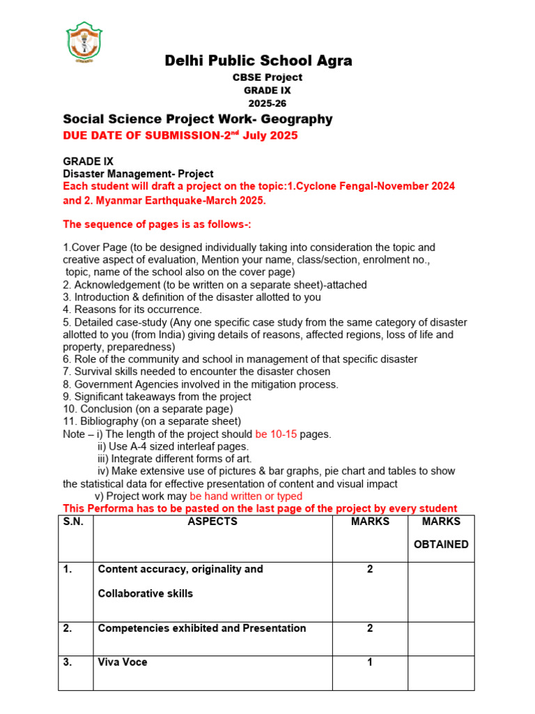 Grade IX Disaster Management Project | PDF