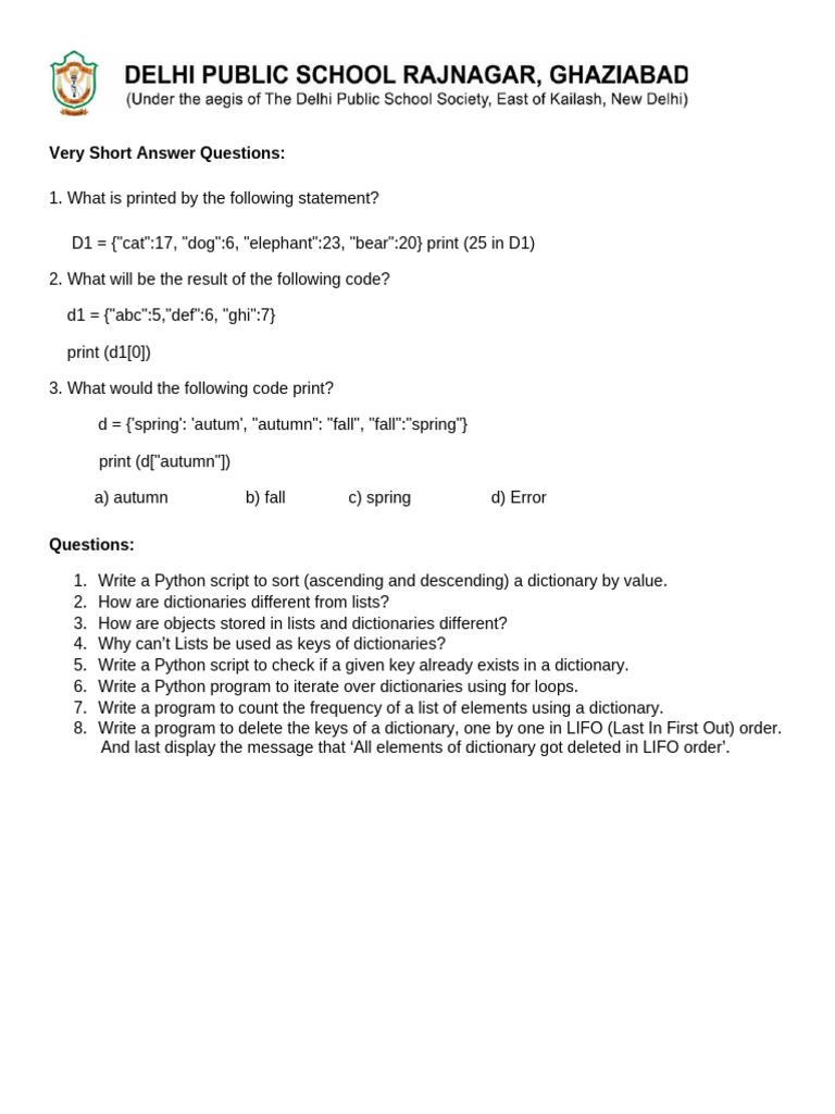Python Dictionary Questions and Scripts | PDF