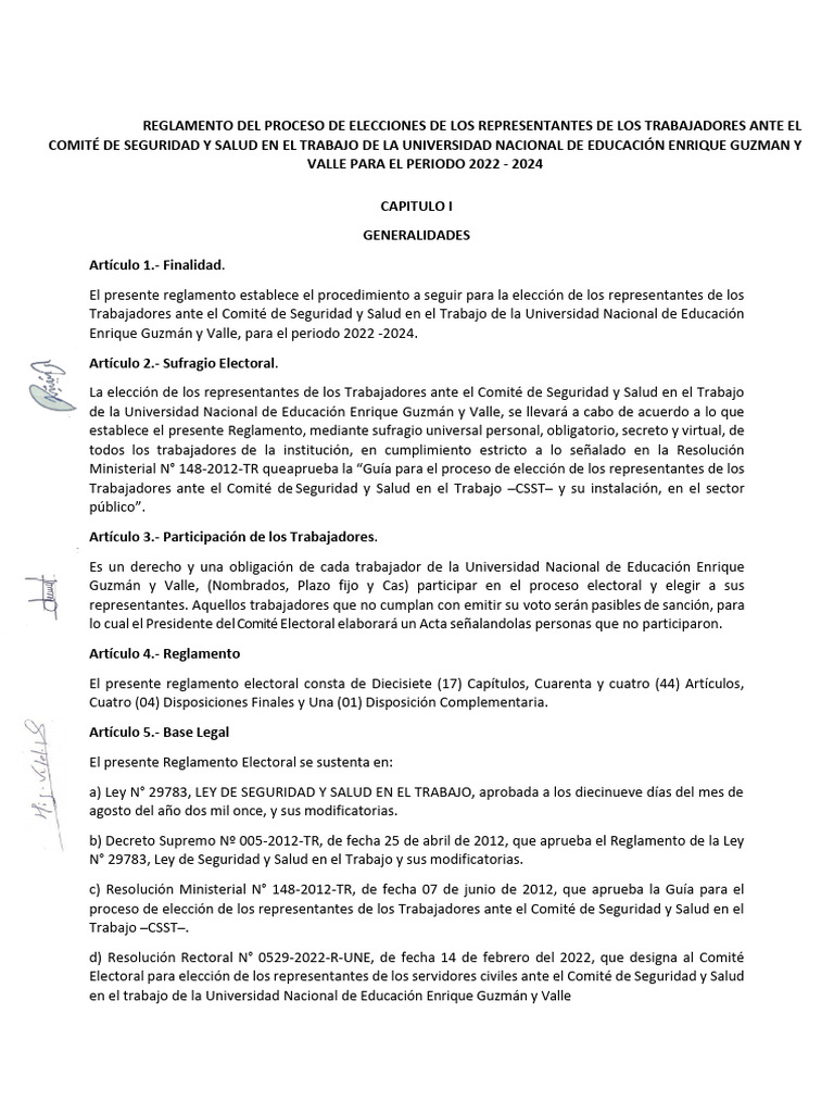 Reglamento Elecciones Representantes CSST UNE 2022-2024 | PDF ...