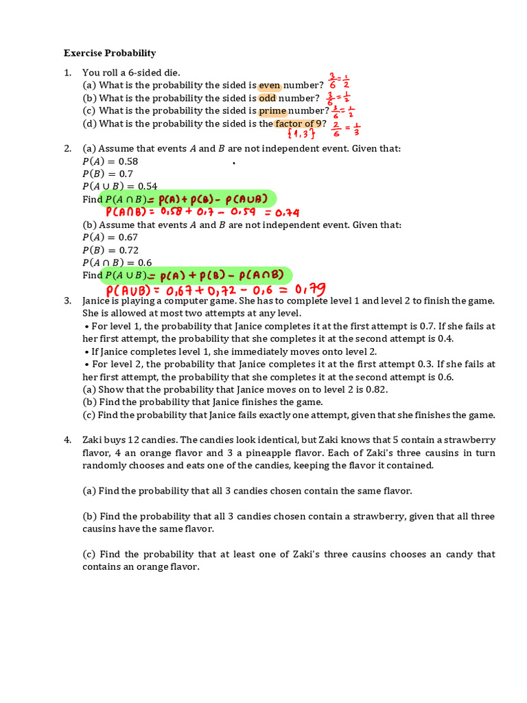 Probability Exercises and Solutions | PDF | Mathematics | Arithmetic