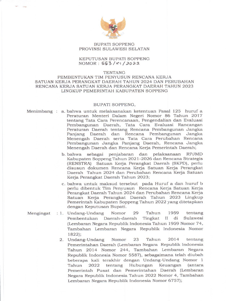 Sk Tim Penyusun Renja 2024 Dan Perubahan 2023 | PDF