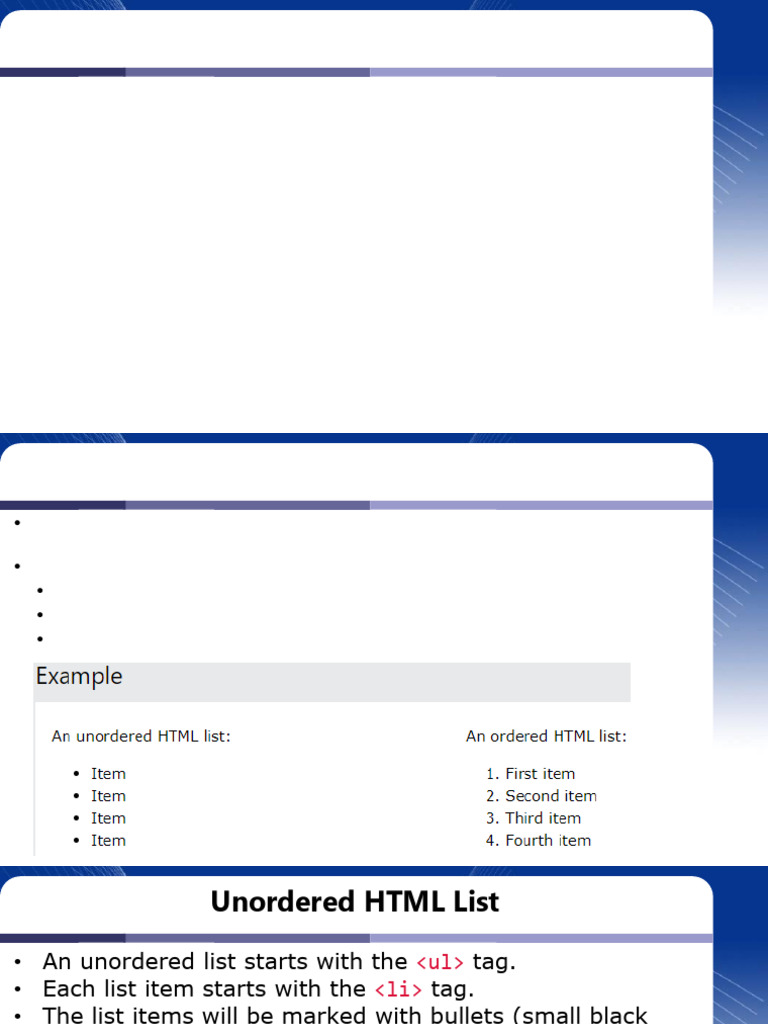 HTML Lists and Tables Explained | PDF | Html | Html Element