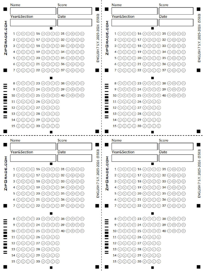 Answersheet For Exam | PDF