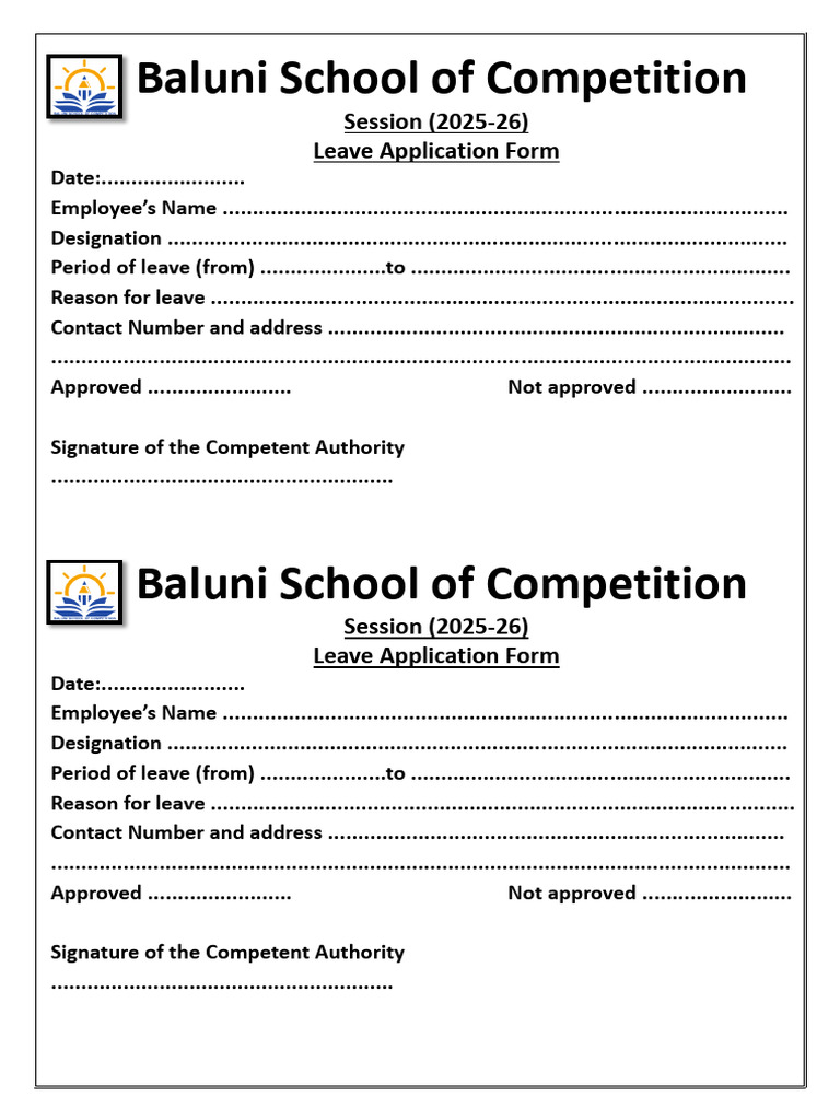 Baluni School Leave Application Form | PDF