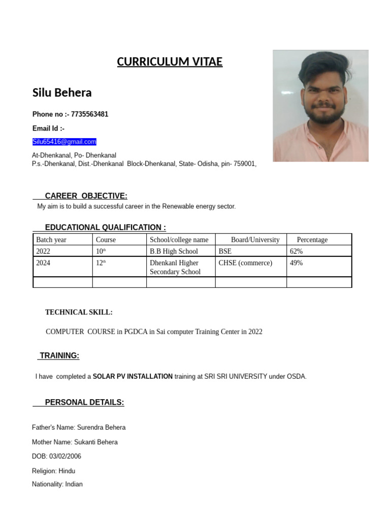 Silu Behera C V | PDF