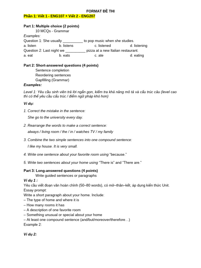 Comprehensive English Exam Format Guide | PDF | Essays