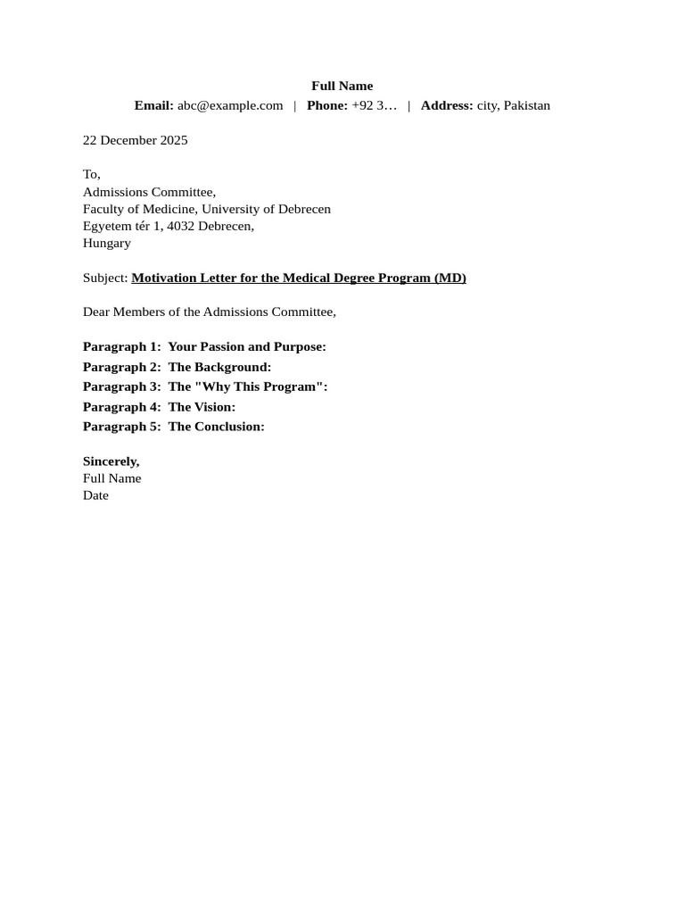Motivation Letter - Sample | PDF
