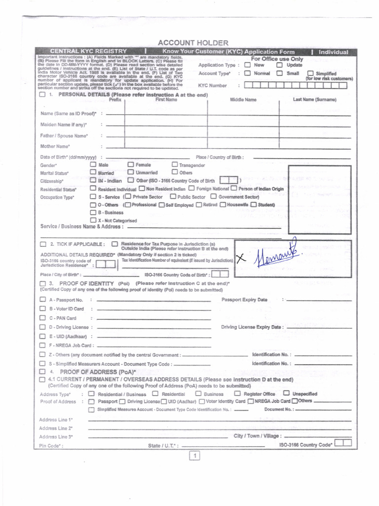 Hemant Jhamnani Individual KYC Form - Signed | PDF