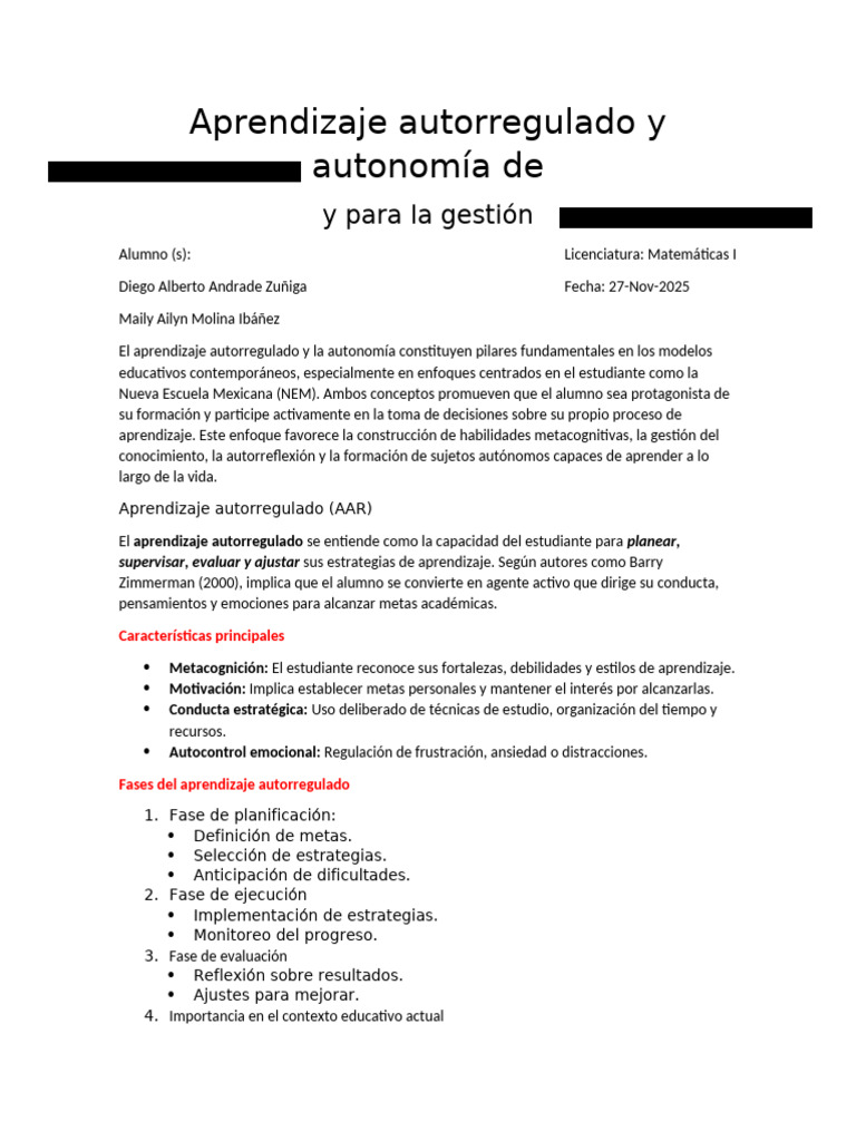 Aprendizaje Autorregulado y Autonomía Escolar | PDF | Aprendizaje ...
