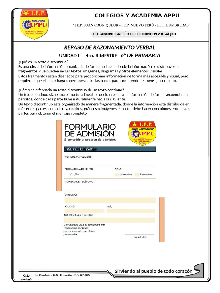 Razonamiento Verbal Bimestre 4 Repaso II 6to. de Primaria Enviar | PDF