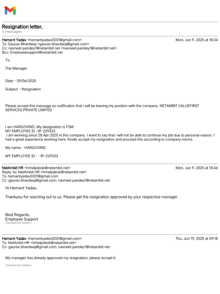Resignation Letter Template Example | PDF