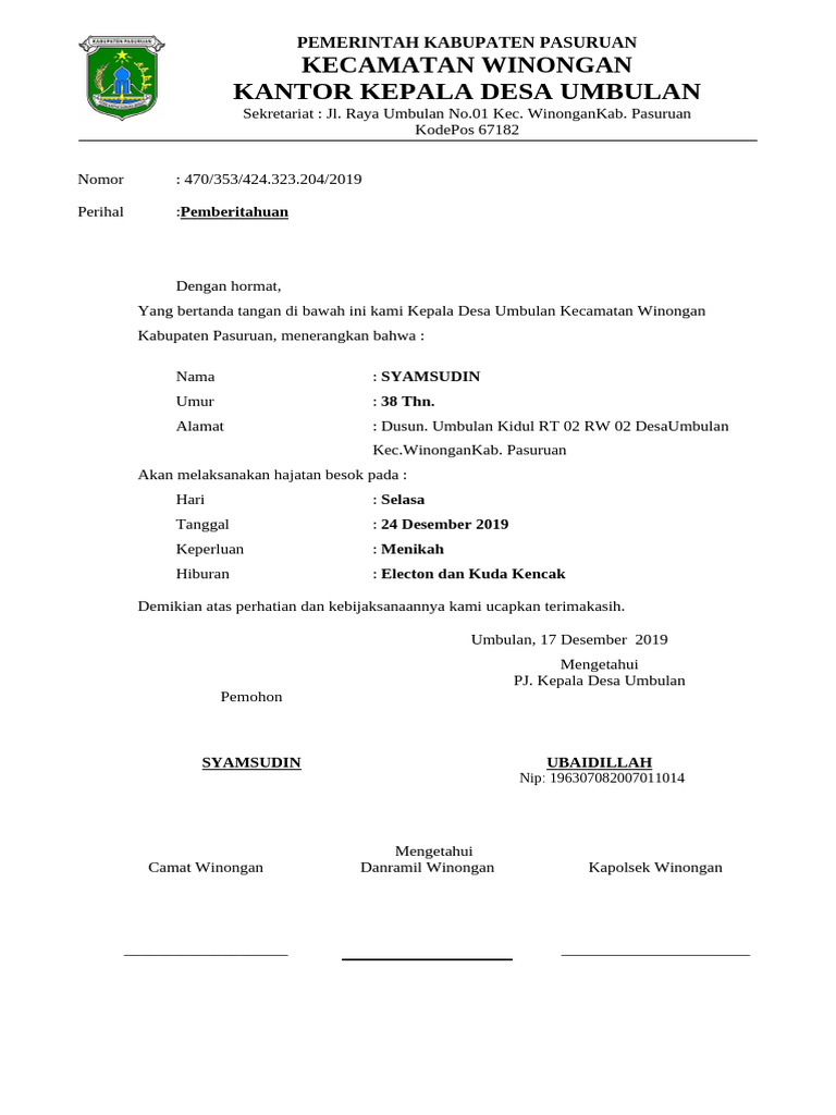 Pemberitahuan Hajatan Pernikahan di Umbulan | PDF