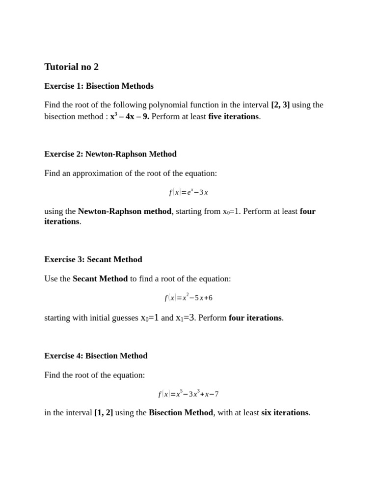 Root-Finding Methods Tutorial Exercises | PDF