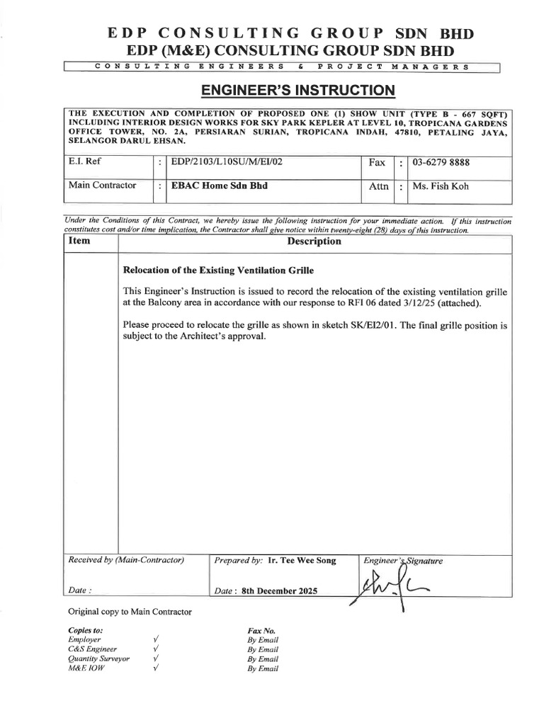 251208-M02 - (Relocation of The Existing Ventilation Grille) | PDF