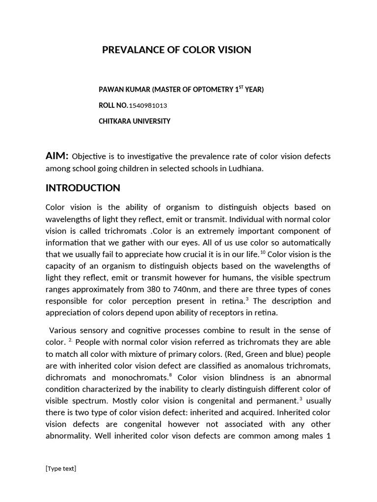 Color Vision Defects in Ludhiana Children | PDF | Color | Visual Perception