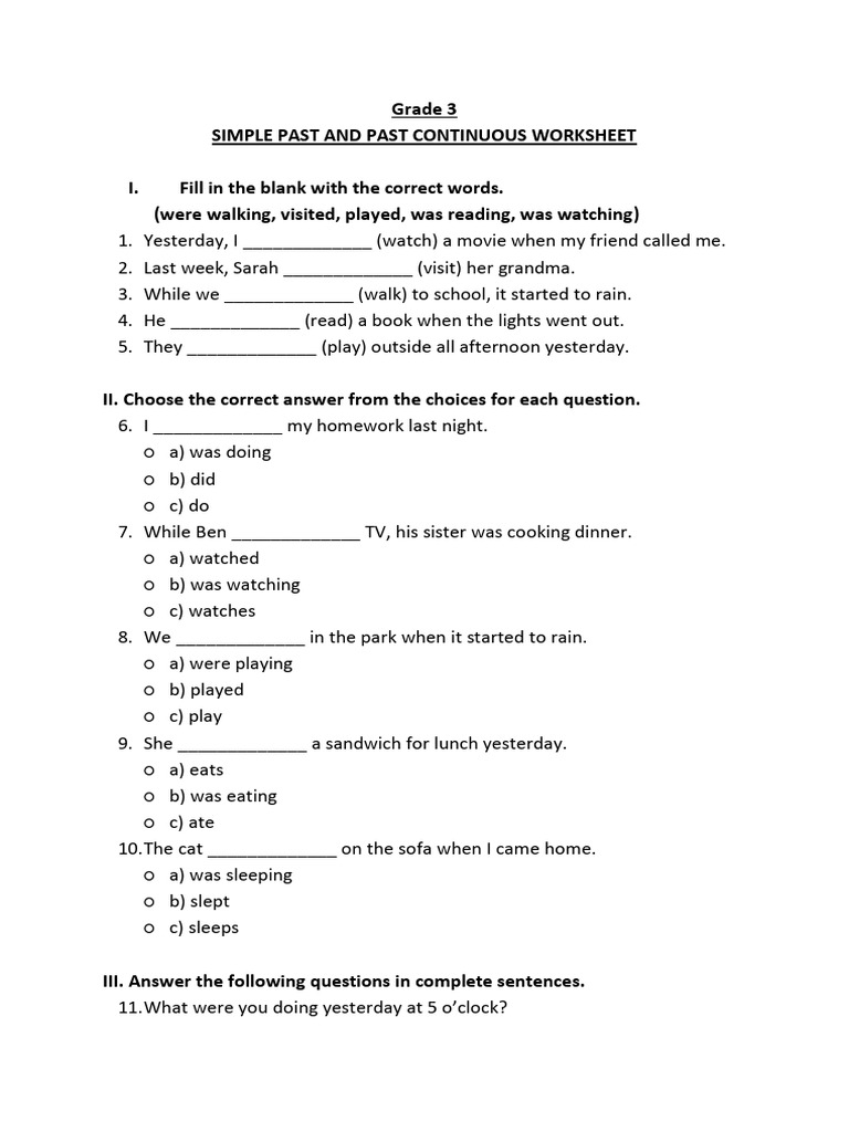 Grade 3 Past Tense Worksheet | PDF