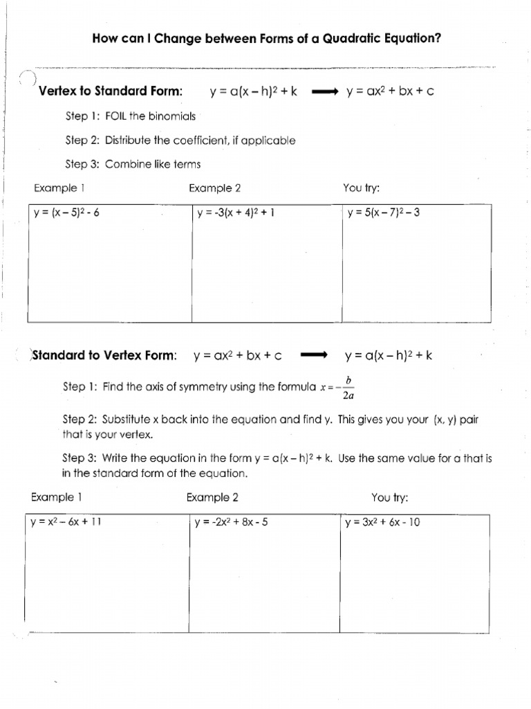 Changing Forms of Quadratics Ws and Key-09282011173059 | PDF