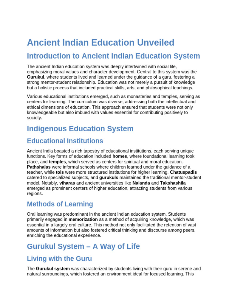 Ancient Indian Education System Explained | PDF | Guru | Knowledge