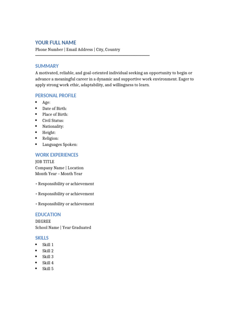 ATS Style Resume With Profile | PDF