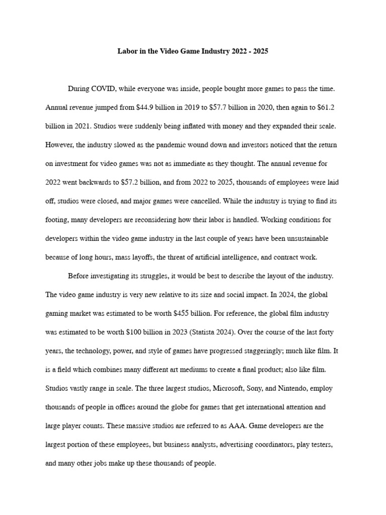 Labor Challenges in Video Game Industry 2022-2025 | PDF | Video Games ...