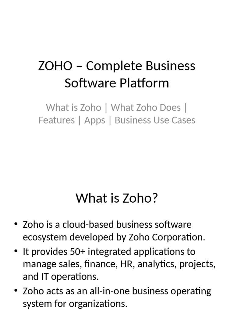 Zoho: All-in-One Business Software | PDF | Analytics | Customer ...