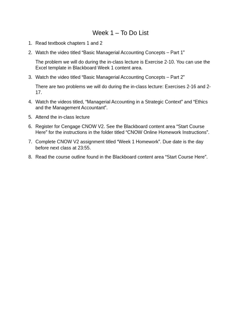 Week 1 Managerial Accounting Tasks | PDF