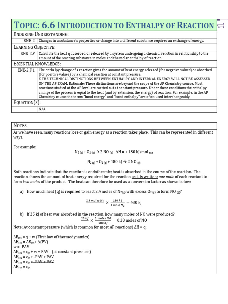 Enthalpy of Reaction: Heat Calculations | PDF | Enthalpy | Chemical ...