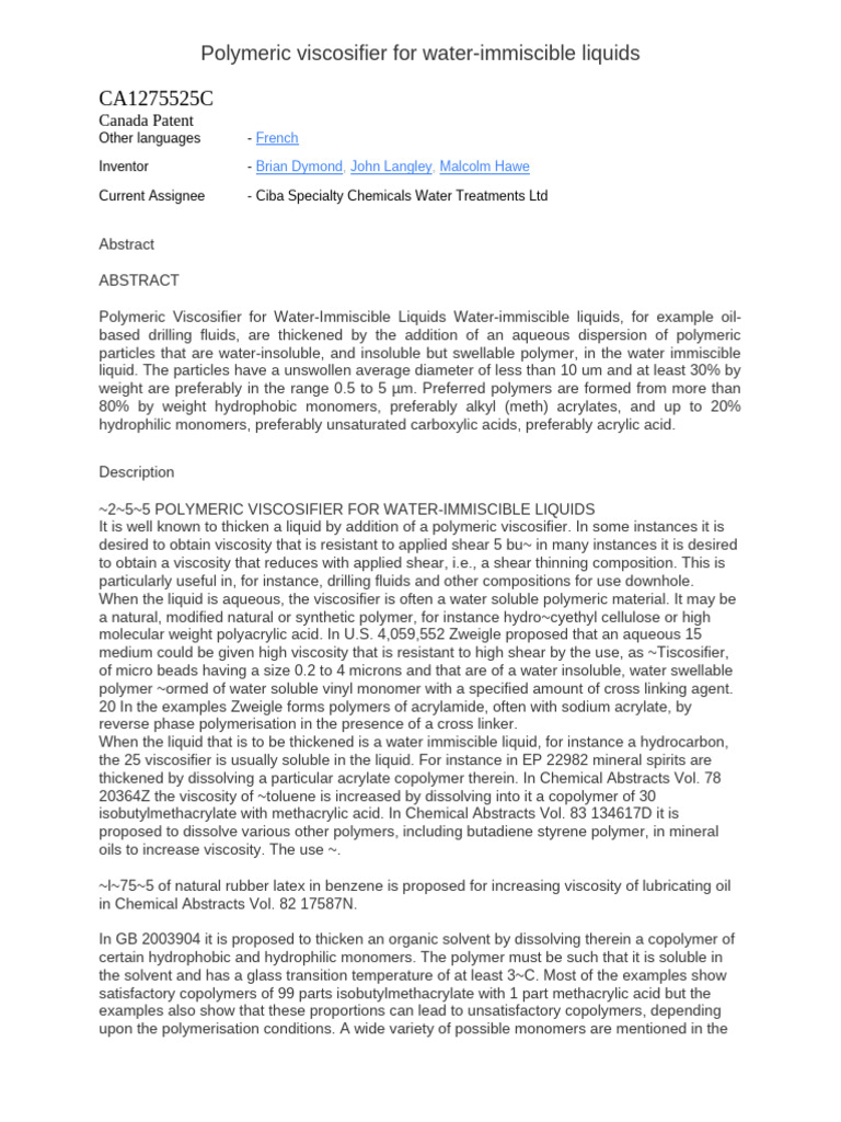 Polymeric Viscosifier for Oil-Based Fluids | PDF | Emulsion | Polymers