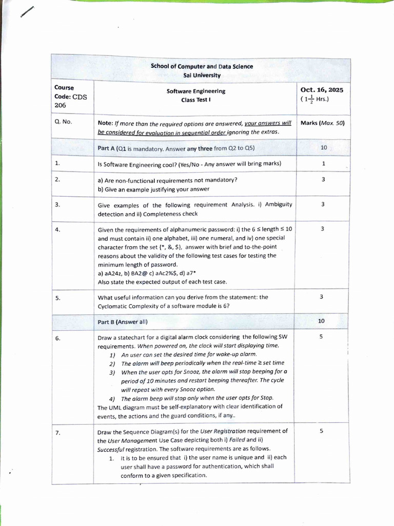 Software Engineering Test 1 - Sai University - Fall 2025 | PDF | Use ...