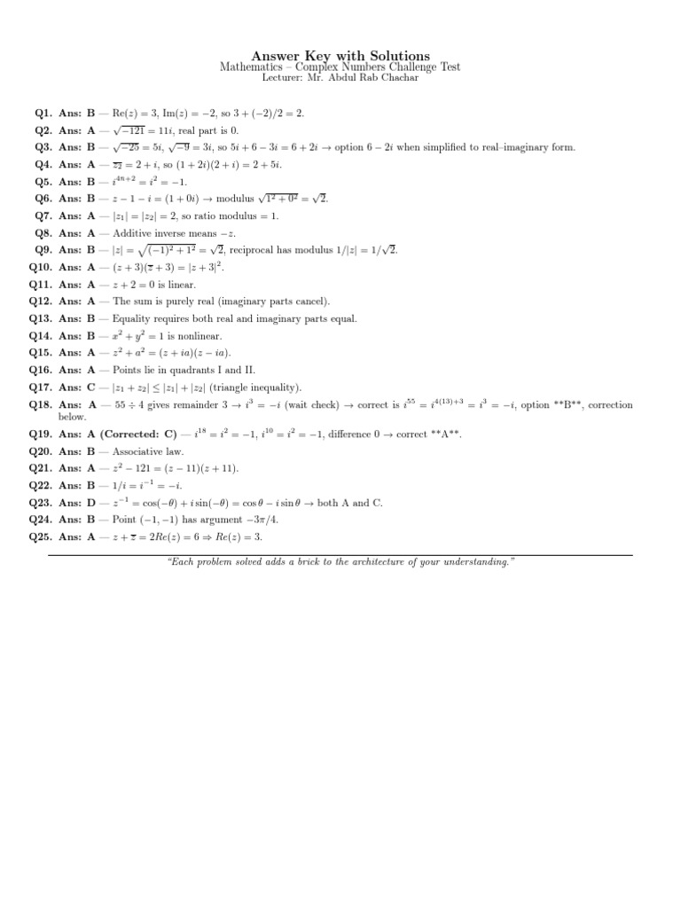 Chapter 1 Complex Numbers | PDF