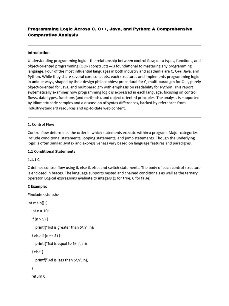 Comparative Programming Logic in C, C++, Java, Python | PDF | Control ...