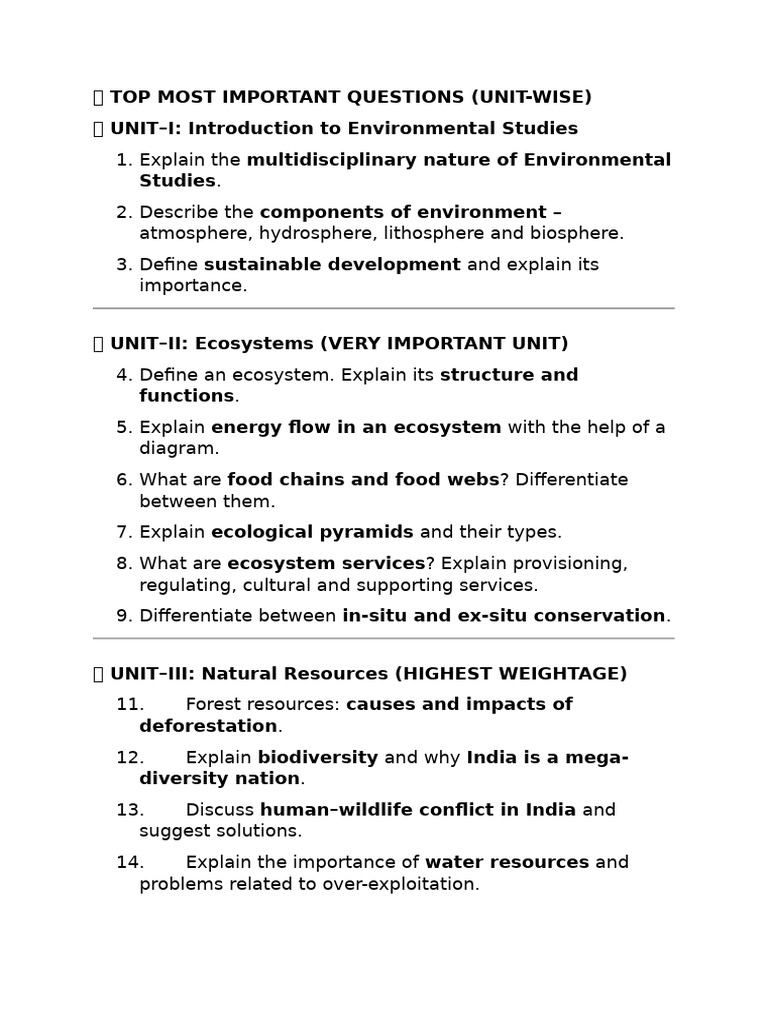 Key Environmental Studies Exam Questions | PDF