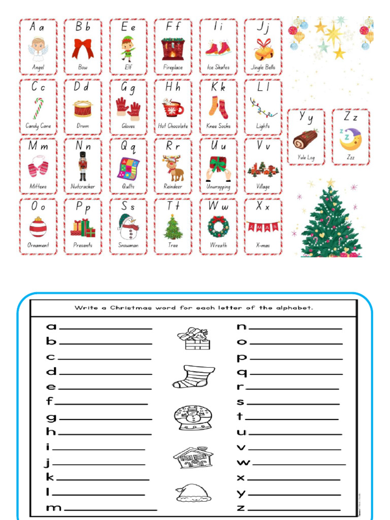Christmas A-Z Worksheet and Pictures | PDF
