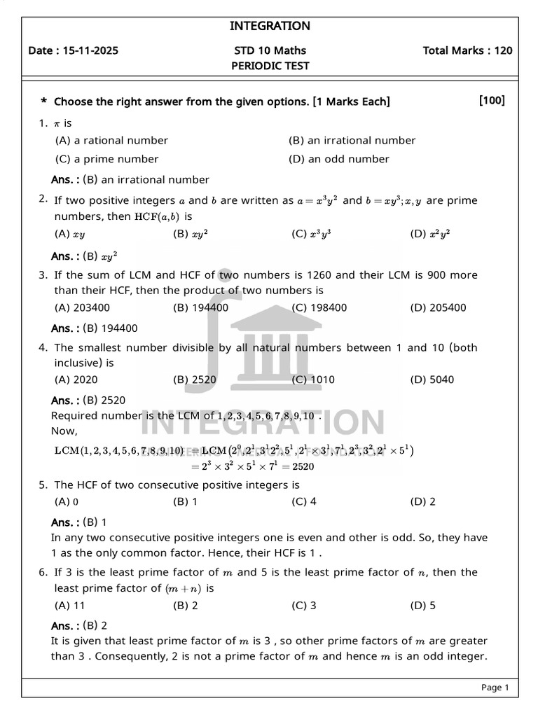 Math Test Questions and Answers | PDF | Factorization | Numbers
