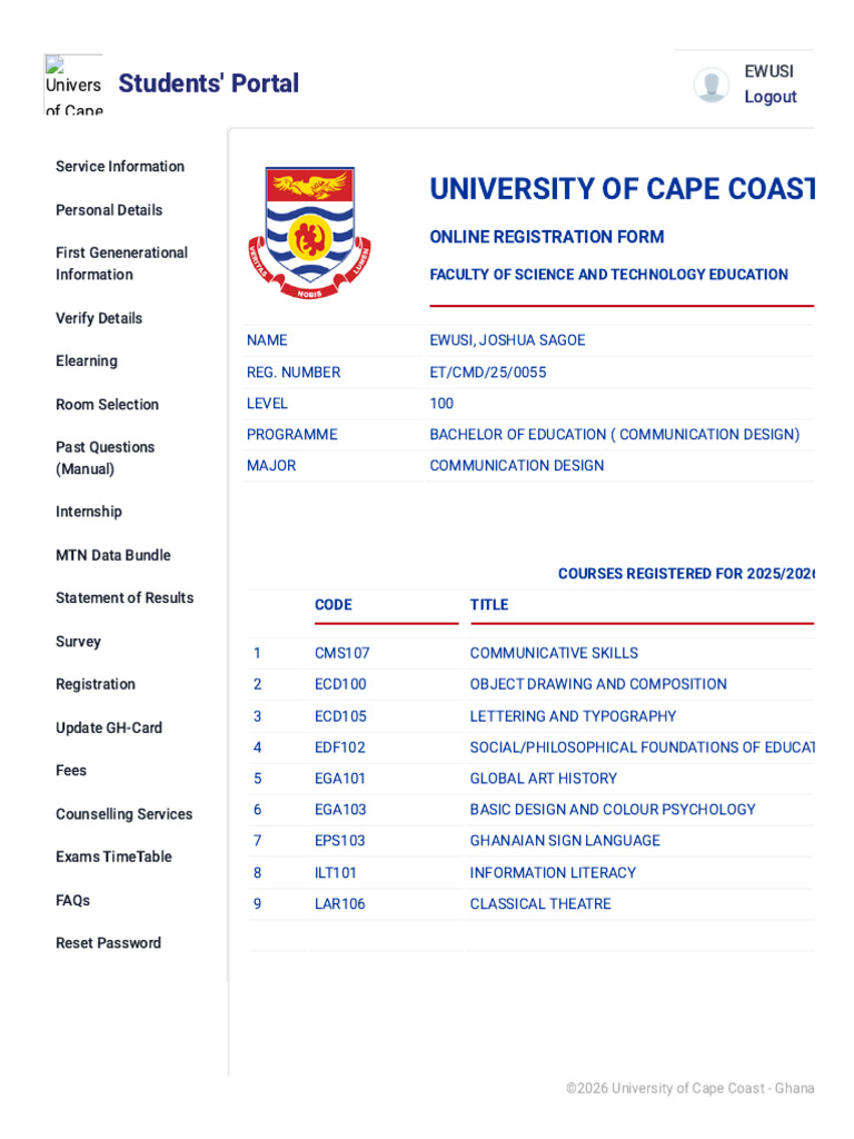 University of Cape Coast Student Portal | PDF