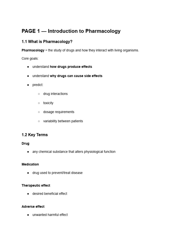 PAGE 1 - Introduction To Pharmacology | PDF | Pharmacology | Receptor ...