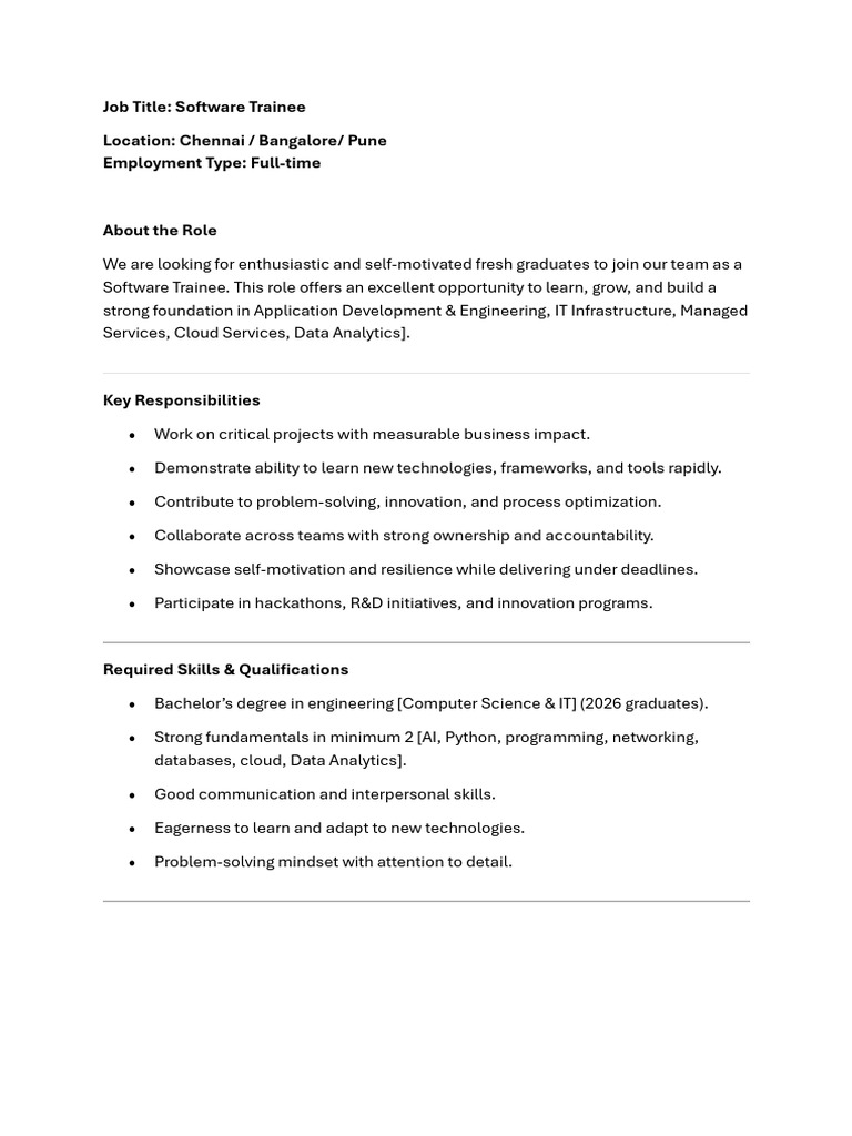 Software Trainee - JD | PDF