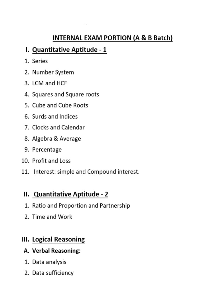 Quantitative Aptitude 1 & 2 Notes For Internal Exam | PDF | Numbers | Ratio
