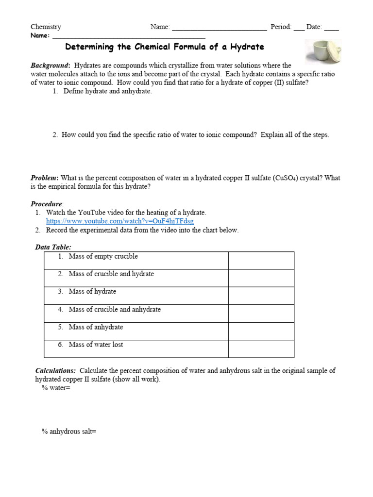Hydrate Chemical Formula Determination | PDF