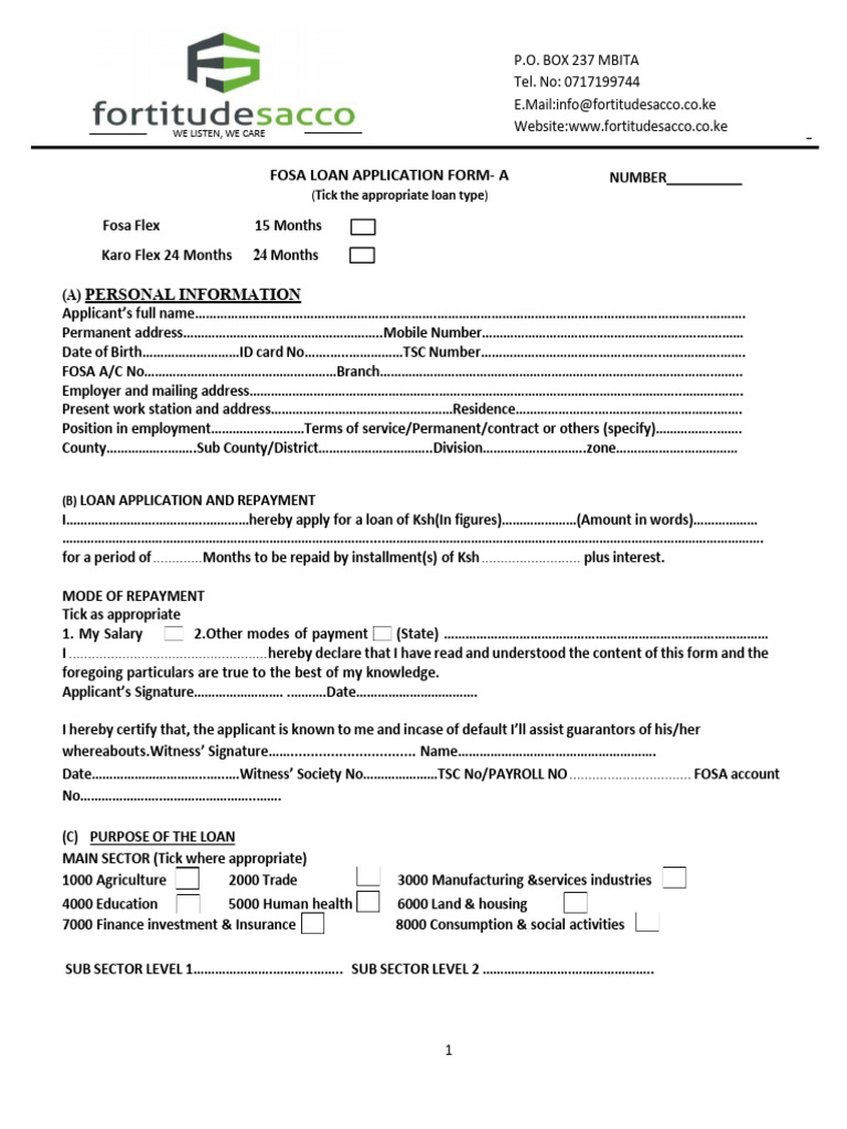 Fosa Loan Form A - TSC 2025 | PDF | Loans | Economies