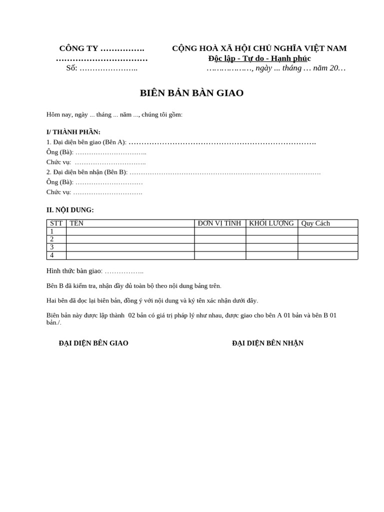 Mẫu biên bản bàn giao (1) | PDF
