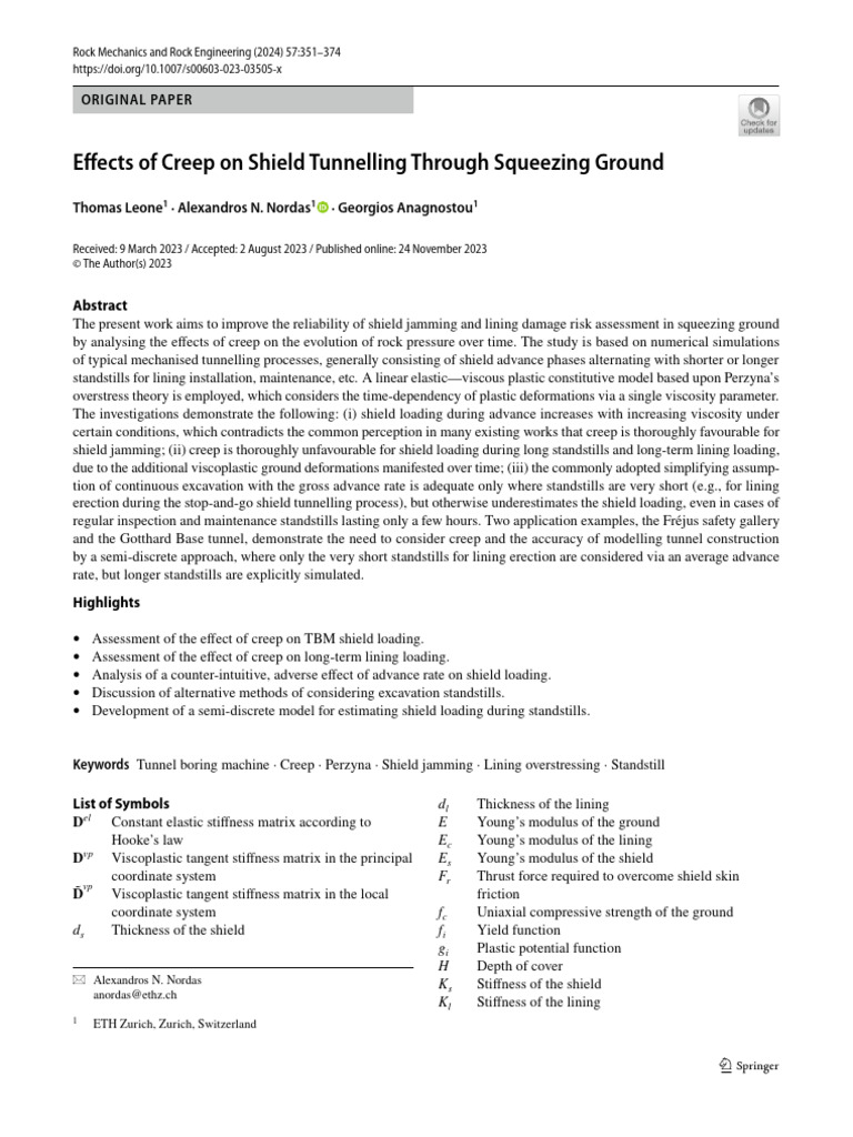 Effects of Creep On Shield Tunnelling Through Squeezing Ground | PDF ...